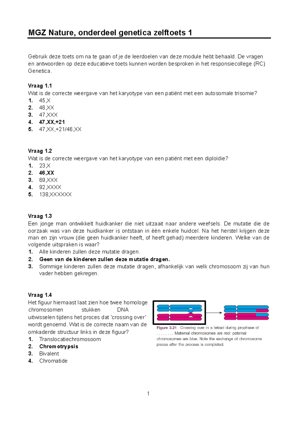 Q2 MGN zelftoets 01 - MGZ Nature, onderdeel genetica zelftoets 1 ...