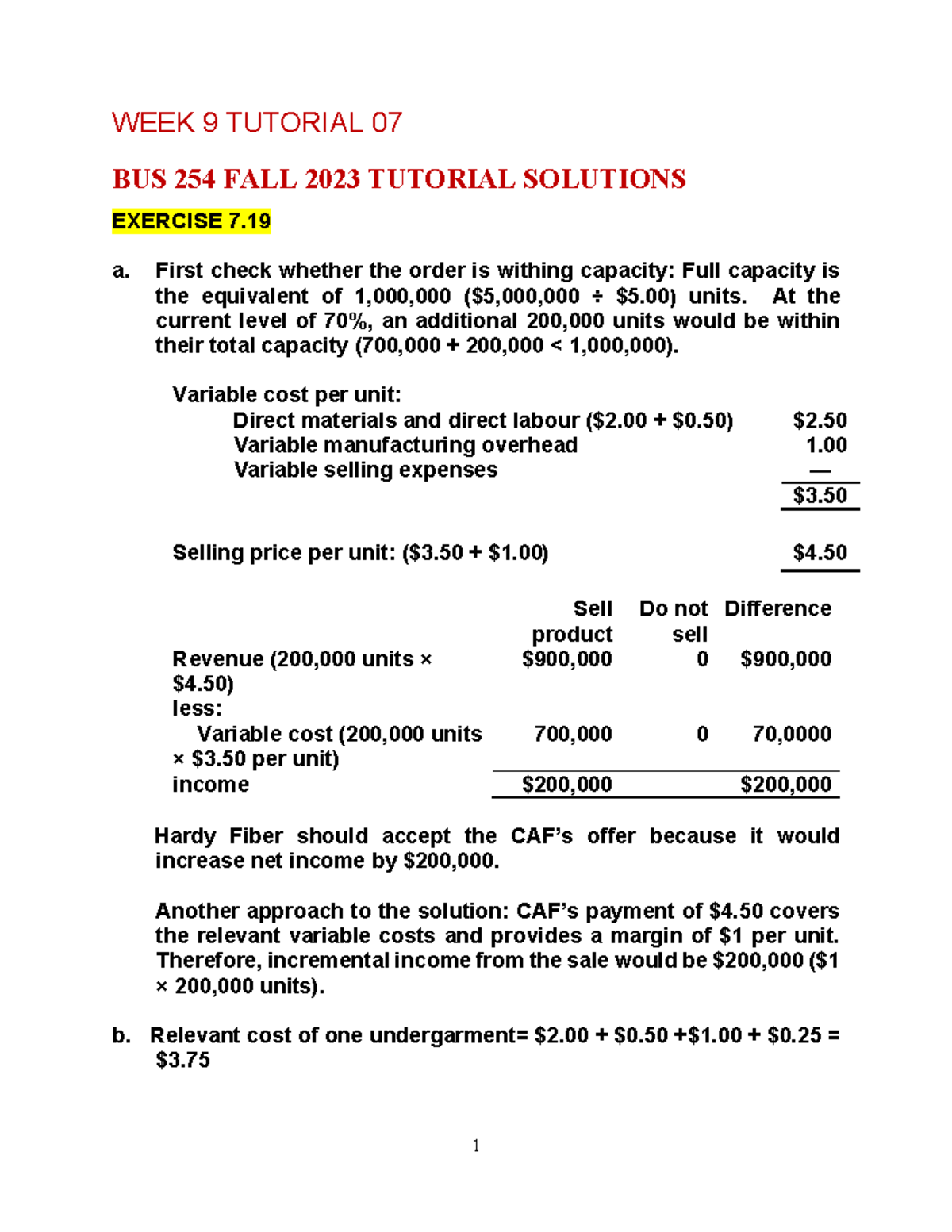 Tutorial 07 WEEK 09 - Solutions to Incremental Analysis Questions - WEEK 9 TUTORIAL 07 BUS 254 ...