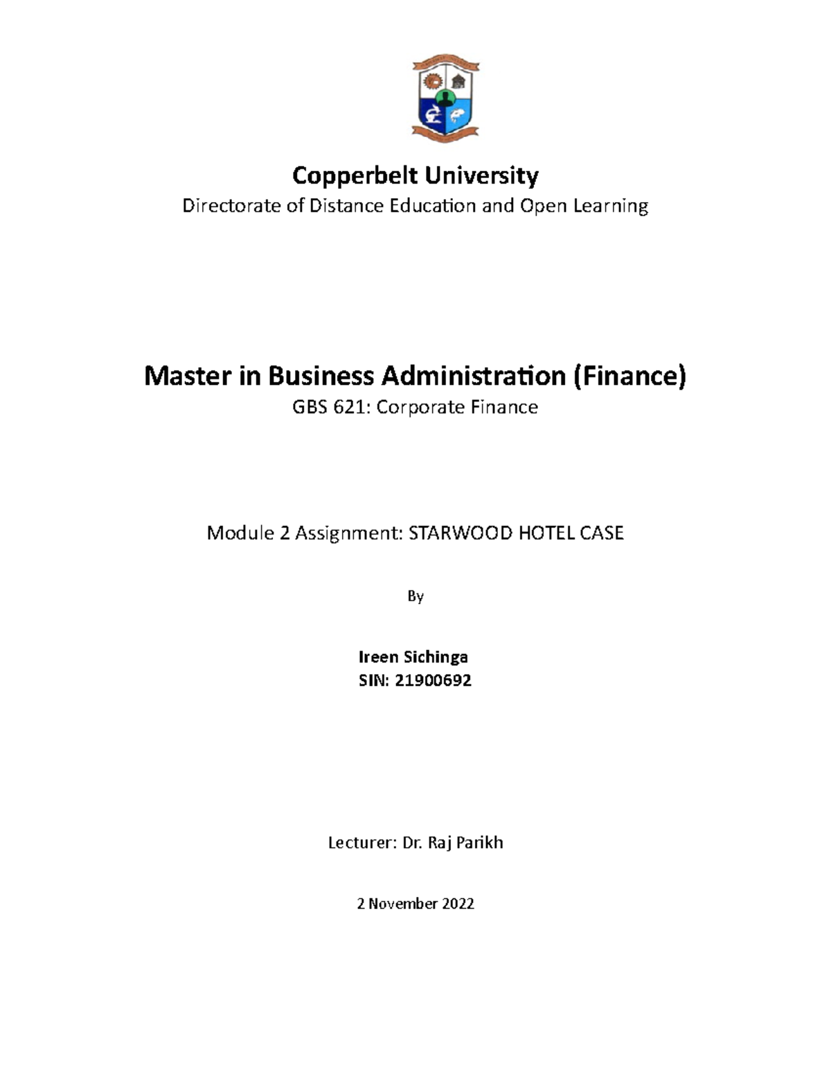 Module 2 Assignment - Copperbelt University Directorate of Distance Education and Open Learning ...
