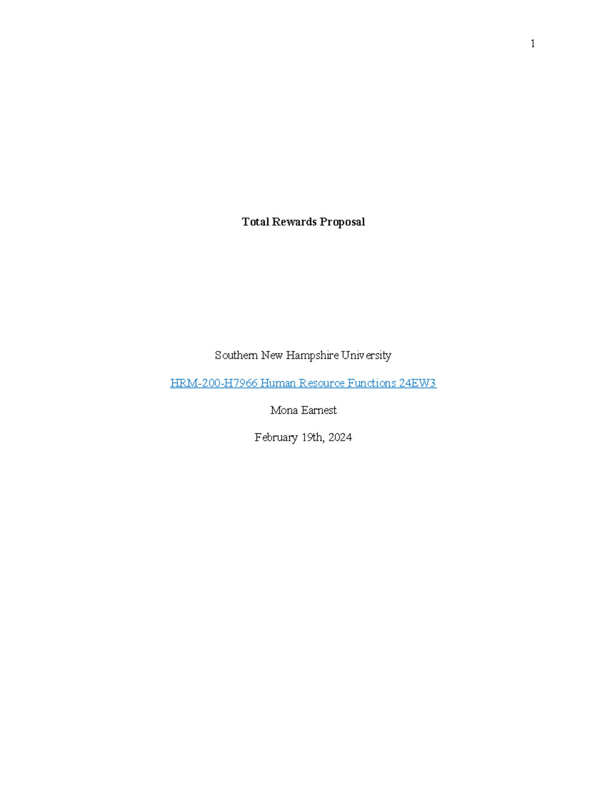 HRM 200 Project Two - Total Rewards Proposal Southern New Hampshire ...