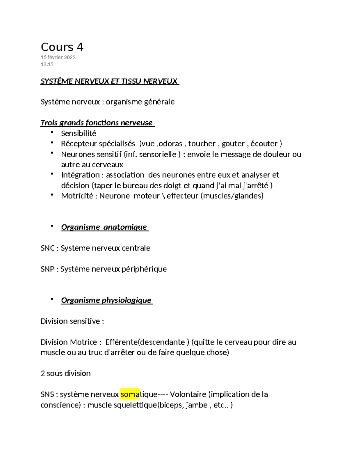 Cours 4 - cour 4 biologie science humaine - Cours 4 16 février 2023 13 ...