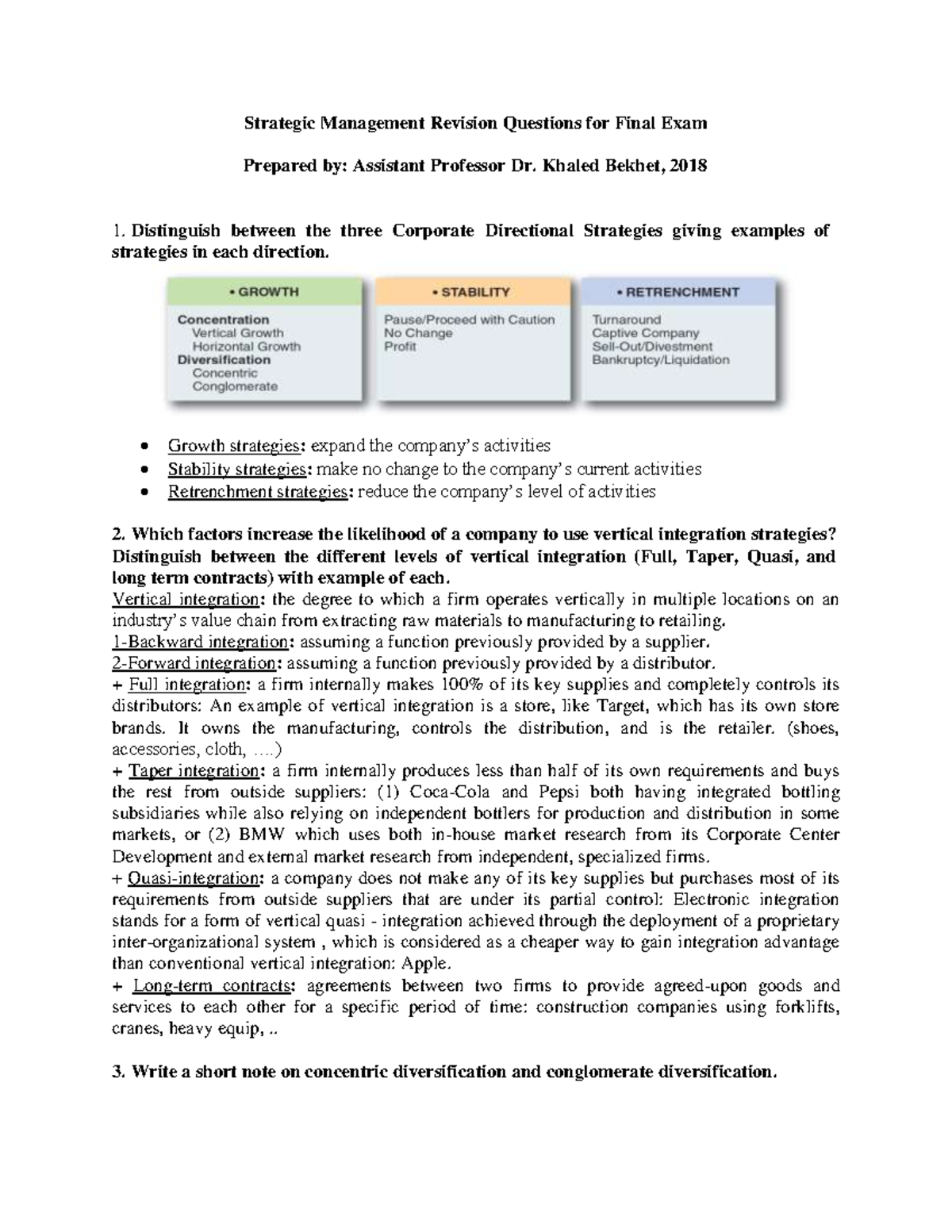 Strategic Management sample questions - Strategic Management Revision ...