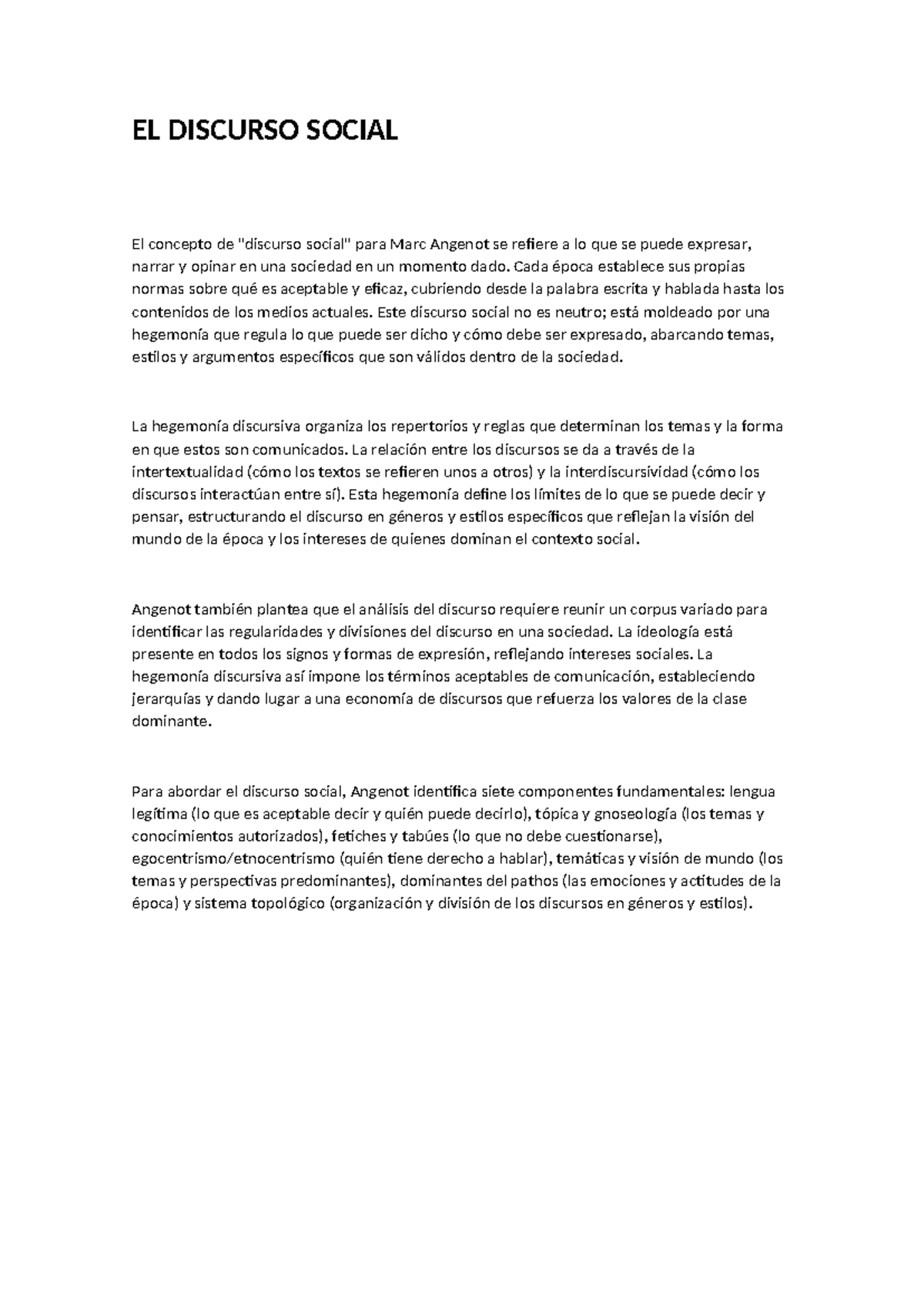 EL Discurso Social - resumen de semiologia - EL DISCURSO SOCIAL El ...