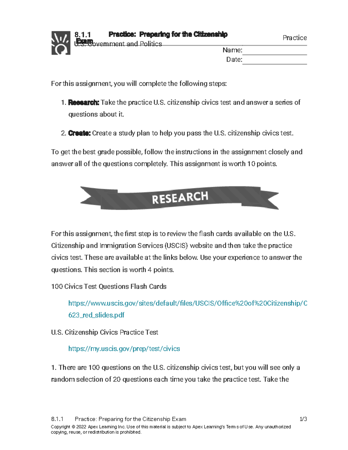 8.1.1 Practice - Preparing for the Citizenship Exam (Practice ...