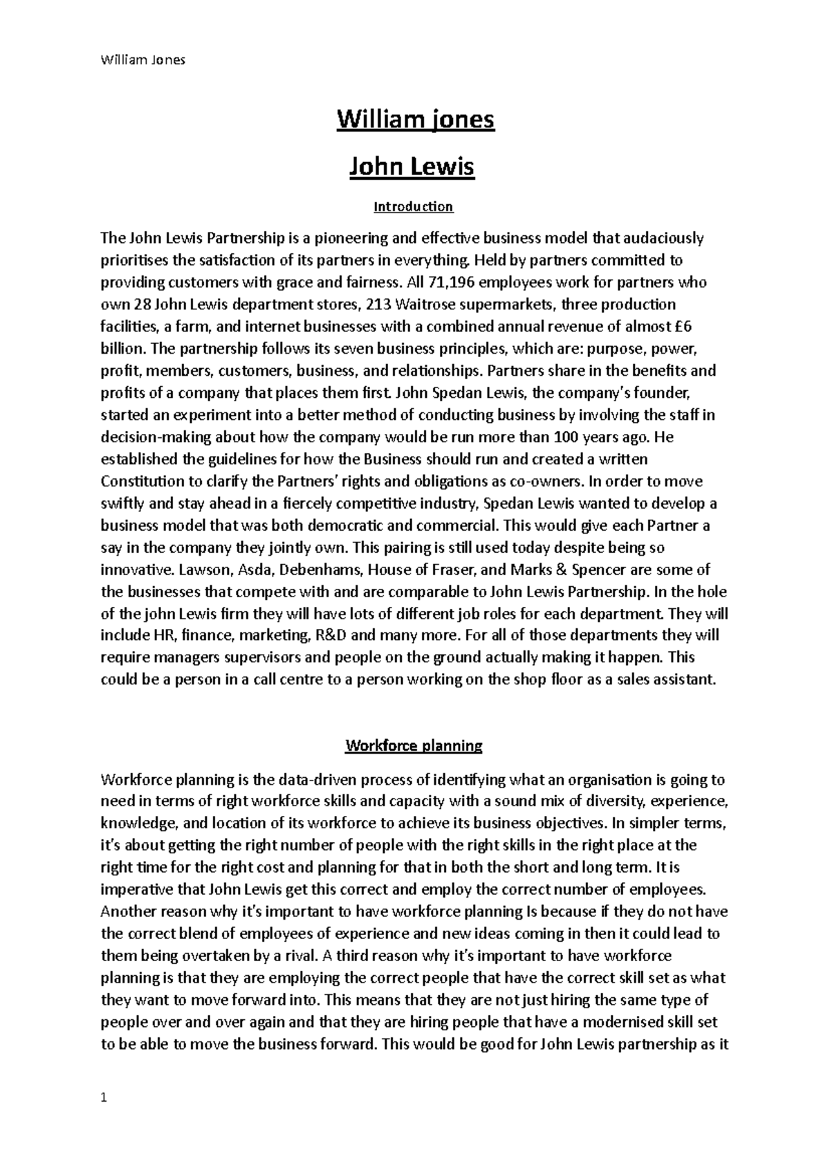 Unit 8 assingment 1 - piggott - William jones John Lewis Introduction ...