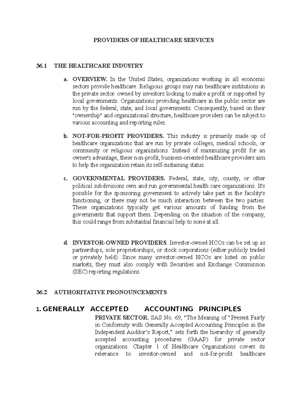 Adv Audit notes on Providers of Health Care services - PROVIDERS OF ...