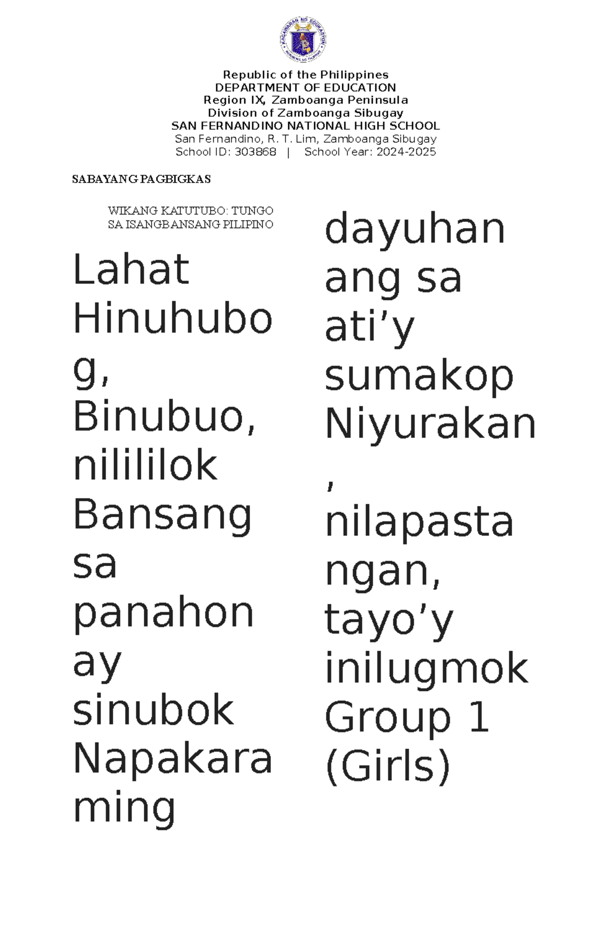 Sabayang-Pagbigkas - Sabayang Pagbigkas - DEPARTMENT OF EDUCATION ...