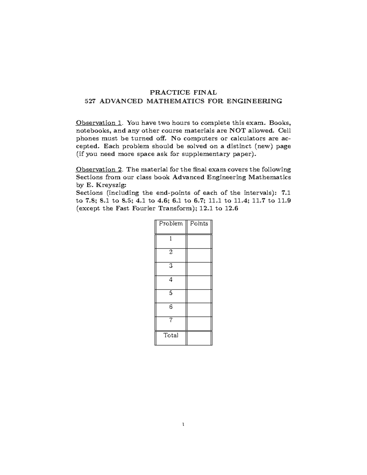 Practice Final 19(527) - PRACTICE FINAL 527 ADVANCED MATHEMATICS FOR ...