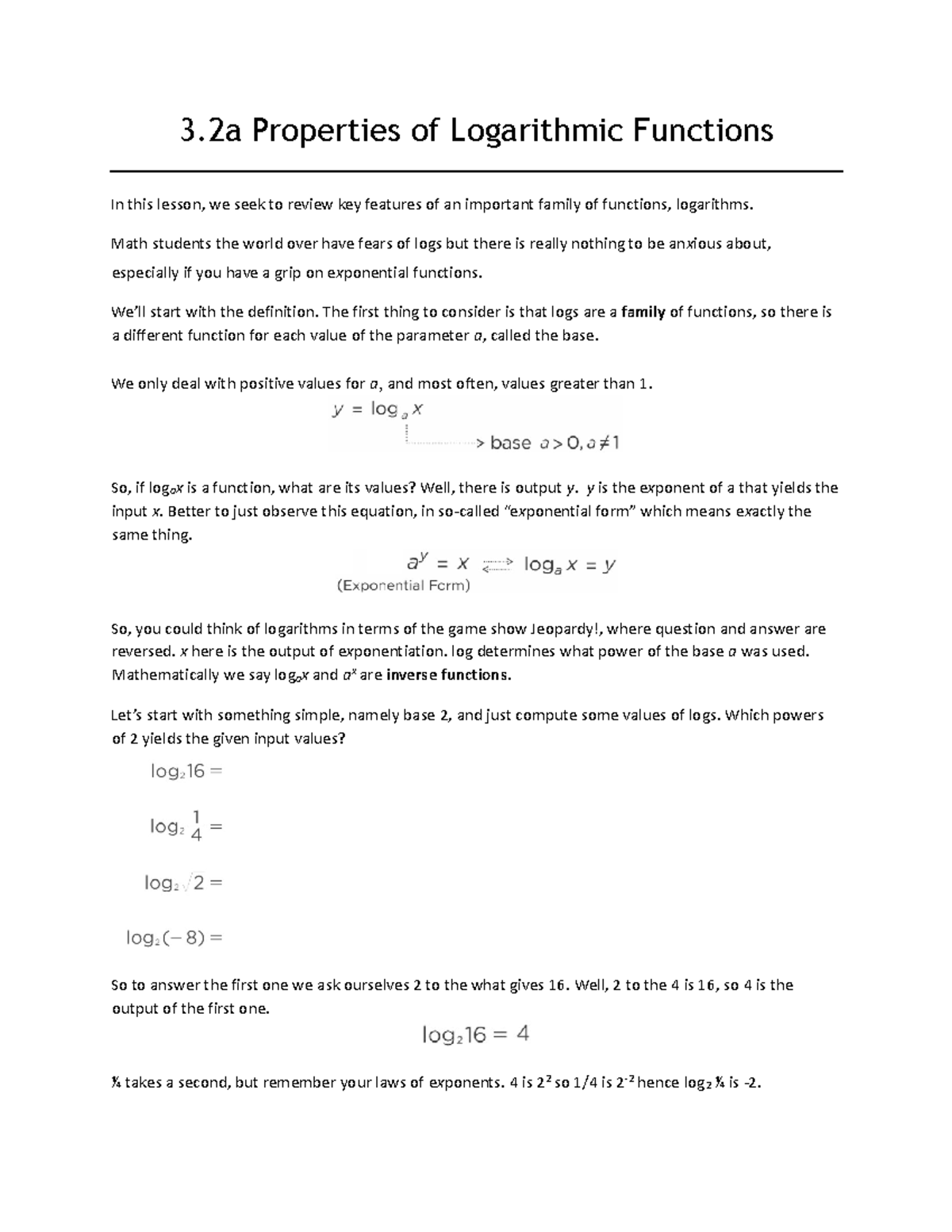 3.2a Properties of Logarithmic Functions - Math students the world over ...