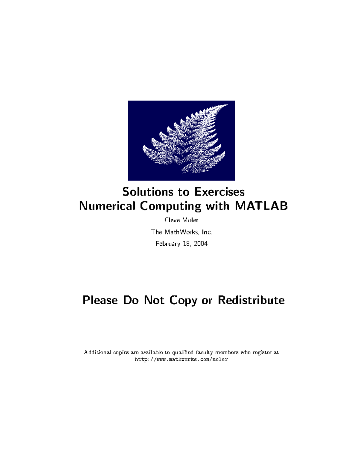 Uitwerkingen boek matlab - Solutions to Exercises Numerical Computing ...