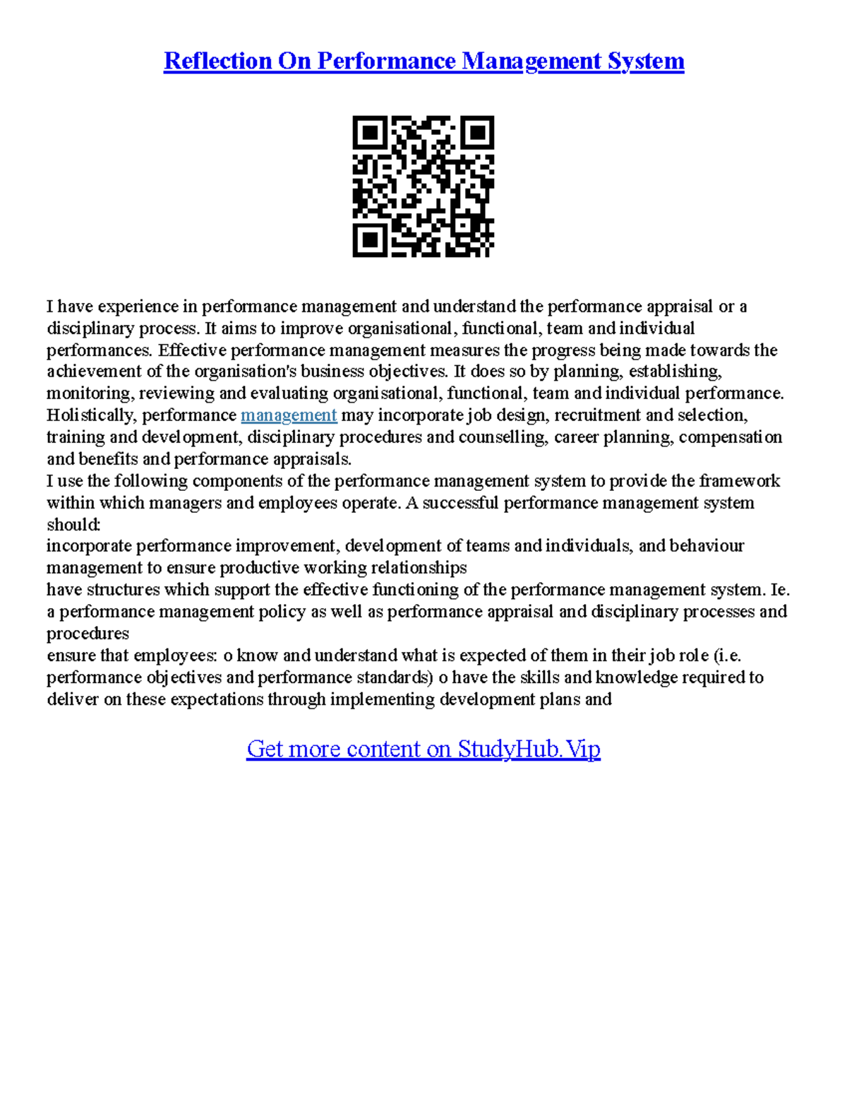 Performance Management Essay - Reflection On Performance Management ...