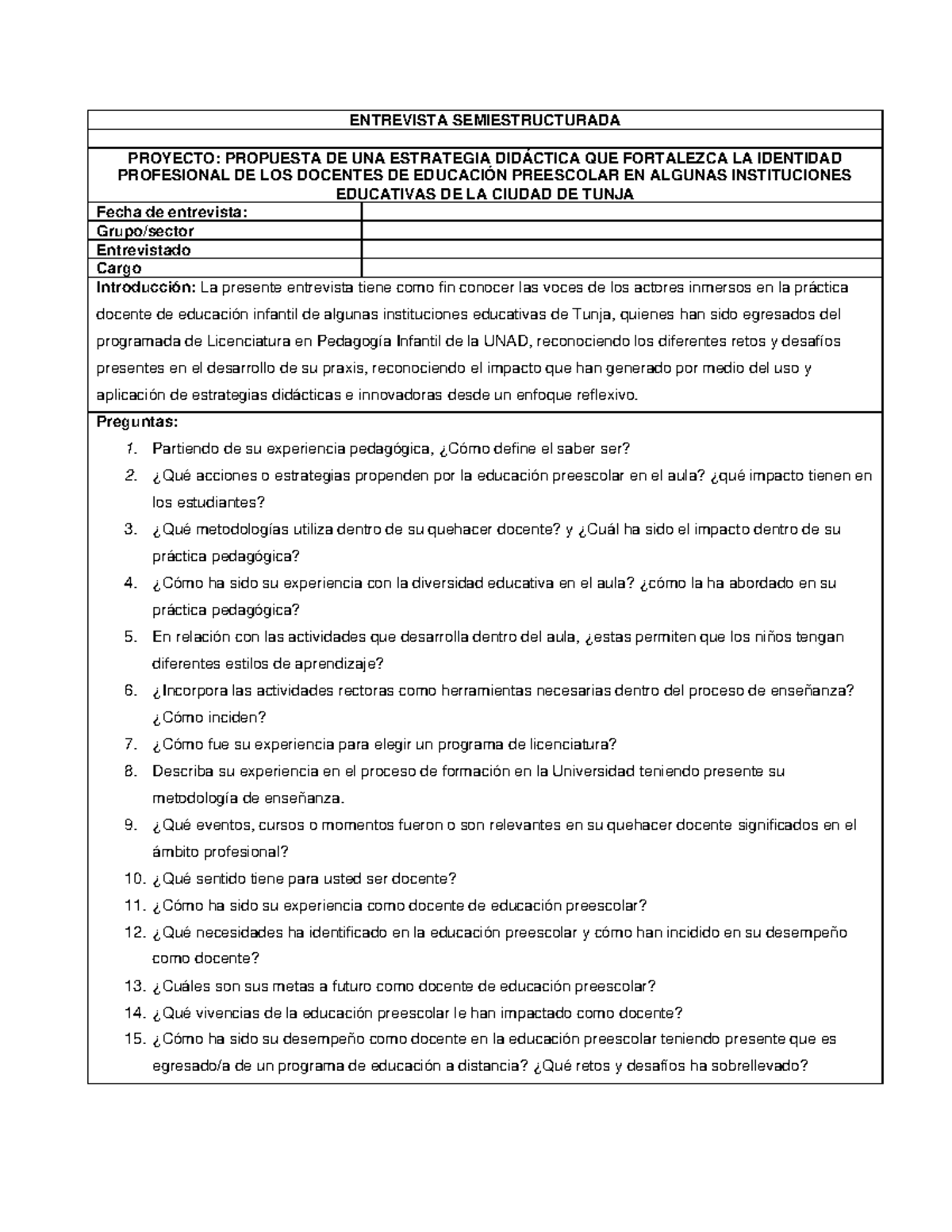 Entrevista semiestructurada - ENTREVISTA SEMIESTRUCTURADA PROYECTO ...