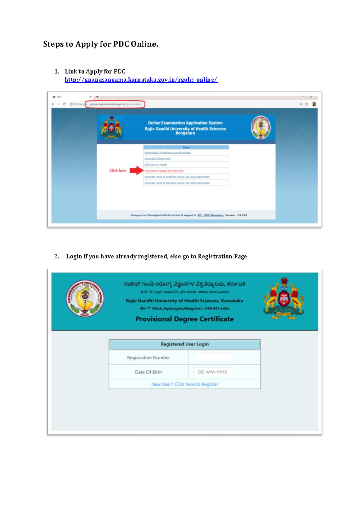 RGUH -Steps to Apply for Onilne PDC - Steps to Apply for PDC Online ...