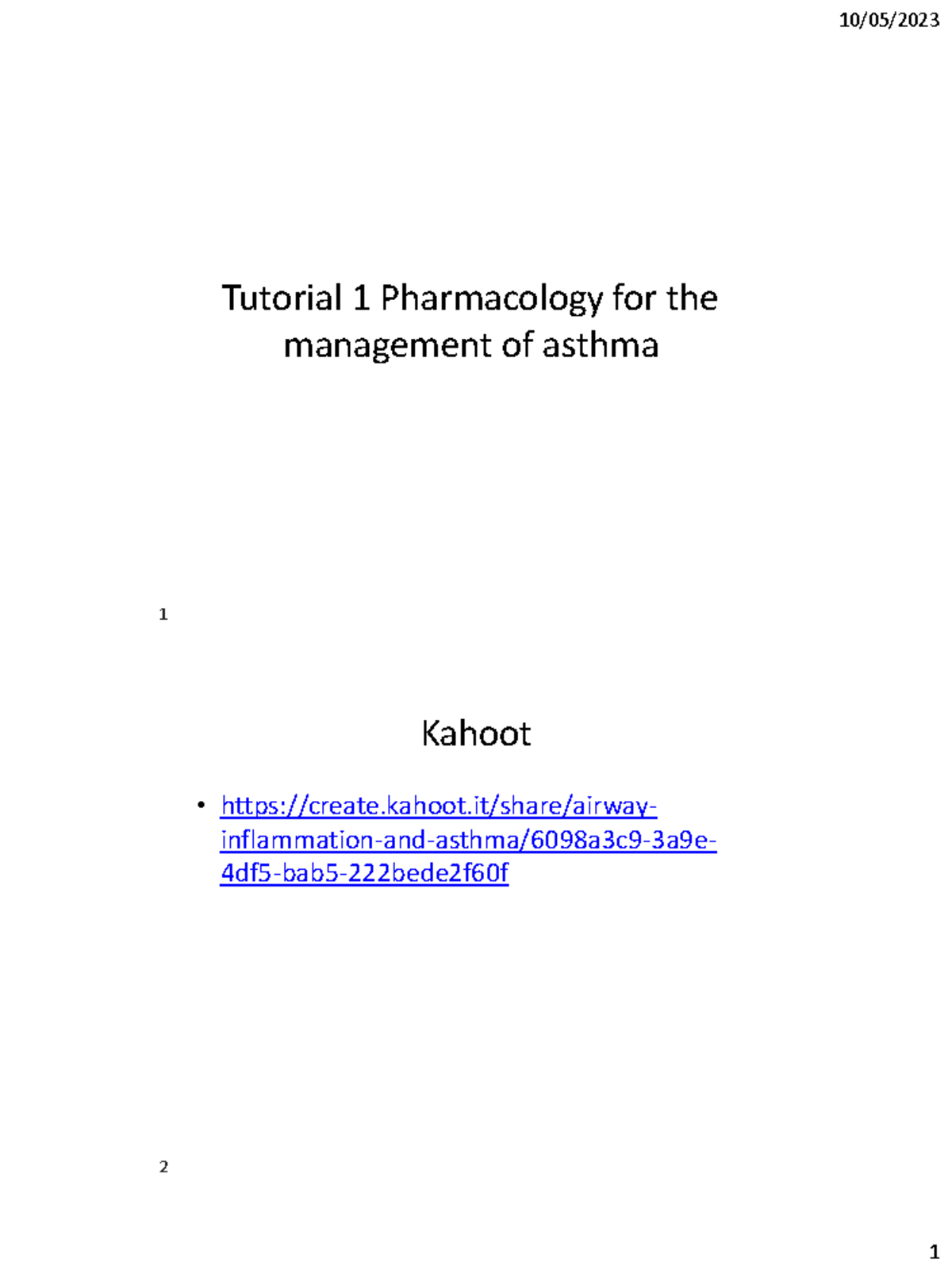 NS2881 - Week 7 tutorial 1 asthma pharmacology - Tutorial 1 ...