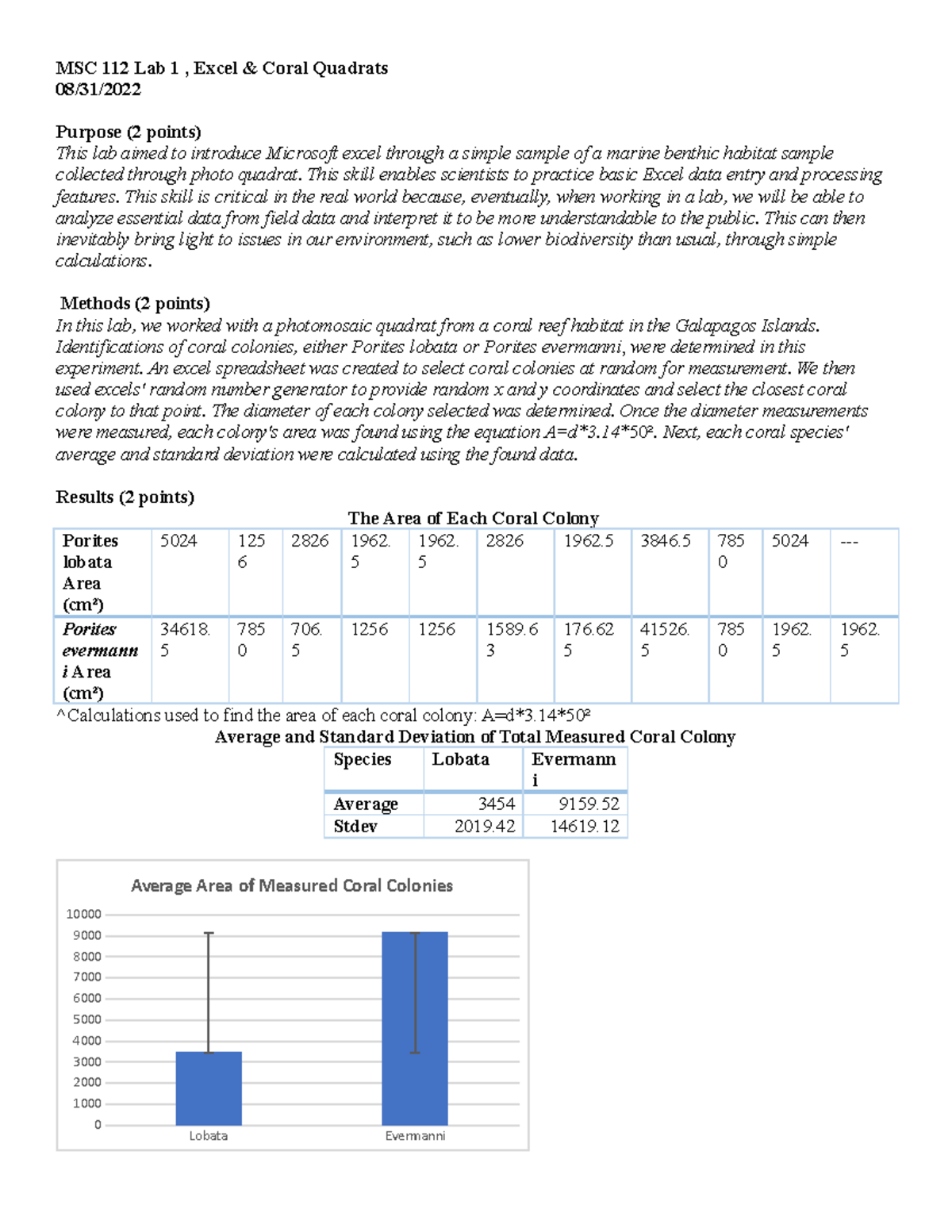 MSC 112 Lab 1 - Marine Science Lab 112 - MSC 112 Lab 1 , Excel & Coral ...
