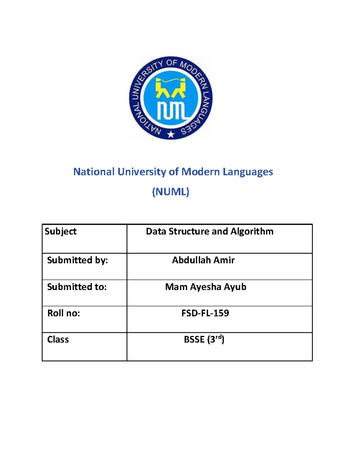 Assighnment no1 - Assignmt - National University of Modern Languages ...
