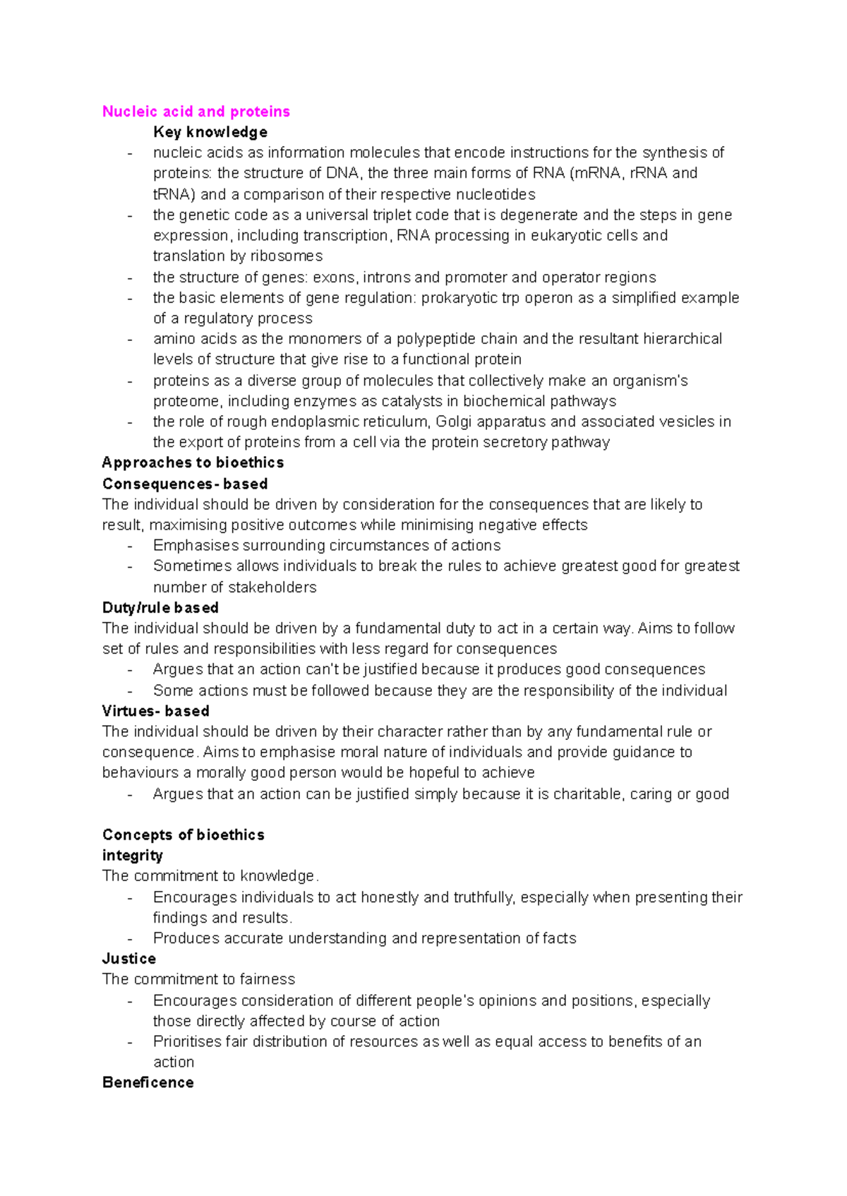 Copy of bio unit 3 and 4 - bio notes - Nucleic acid and proteins Key ...