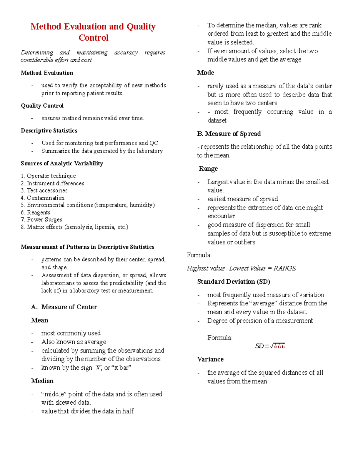 Method Evaluation and Quality Control - Method Evaluation and Quality ...