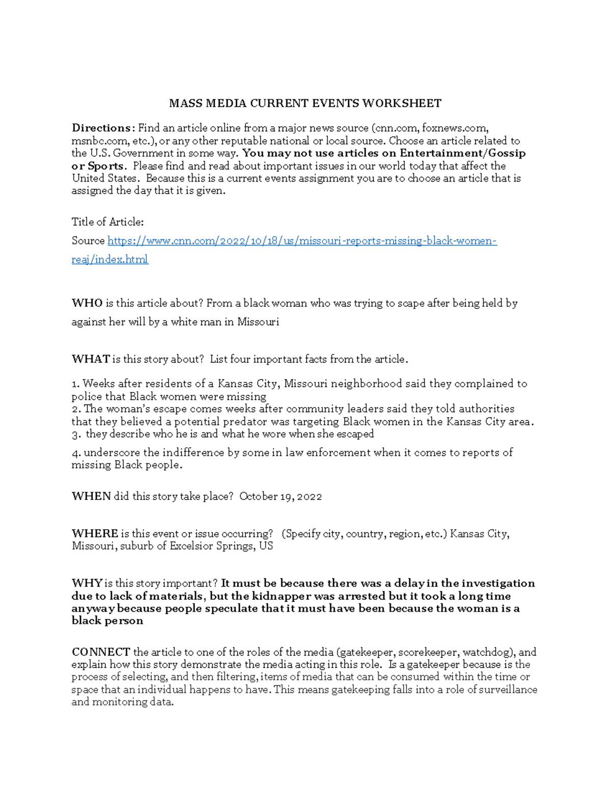 Mass media current event-1 - MASS MEDIA CURRENT EVENTS WORKSHEET ...