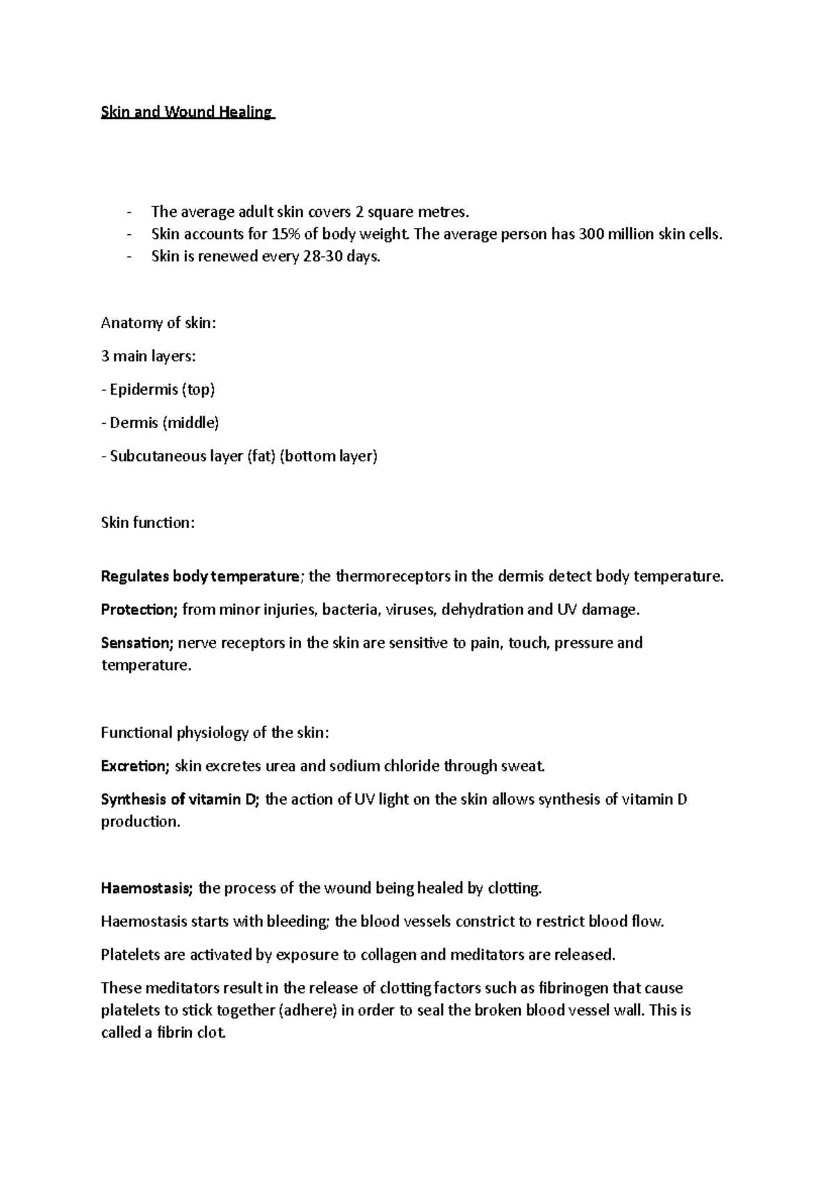 Skin and Wound Healing - Includes the layers of skin and specific ...