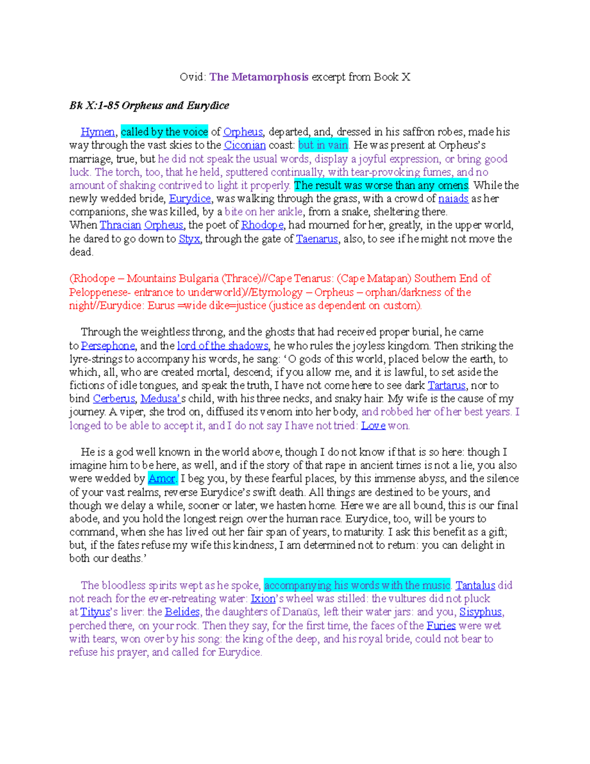 ENG 392 Poetry Orpheus - 1-28-23 class discussion - Ovid: The ...