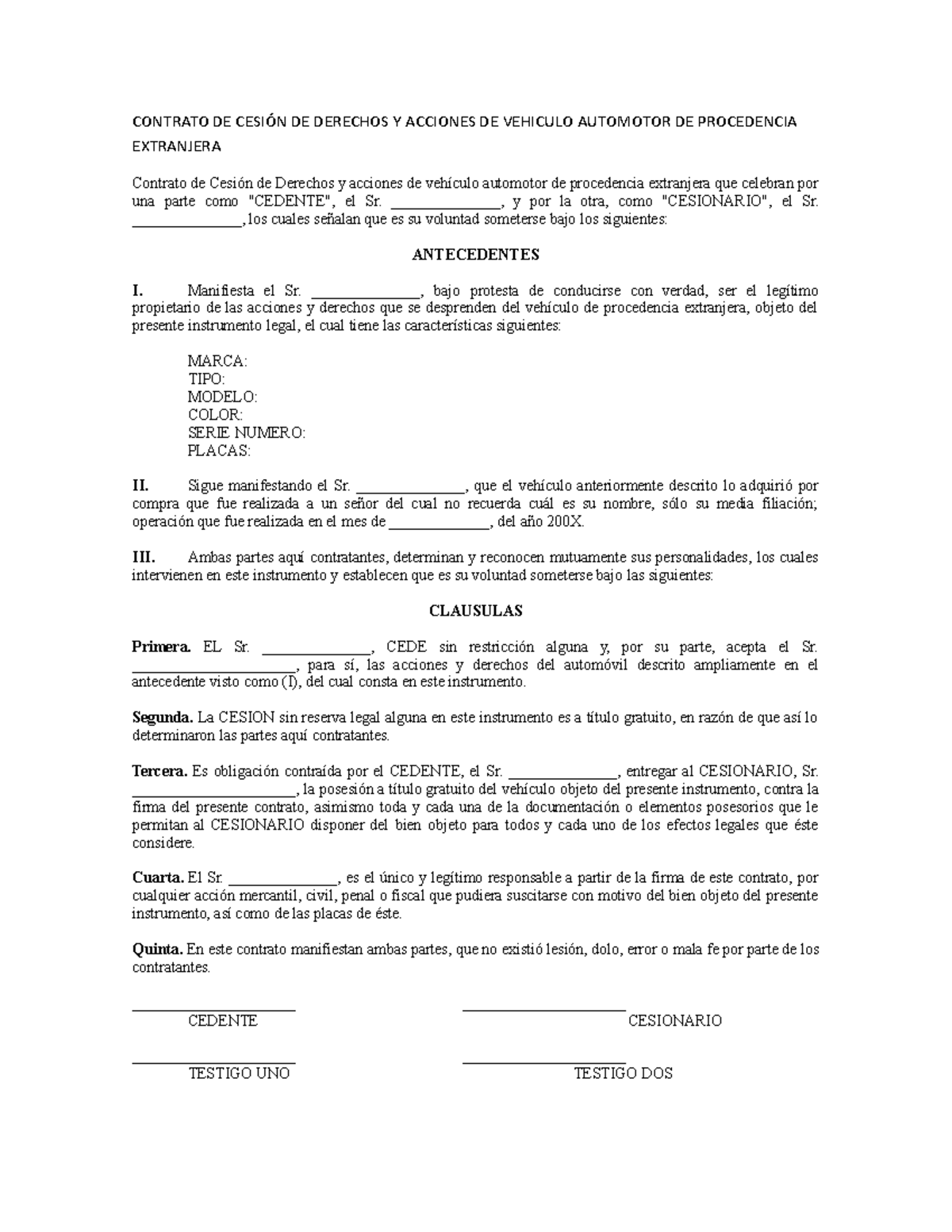 Modelo De Contrato De Cesion De Derechos Peru