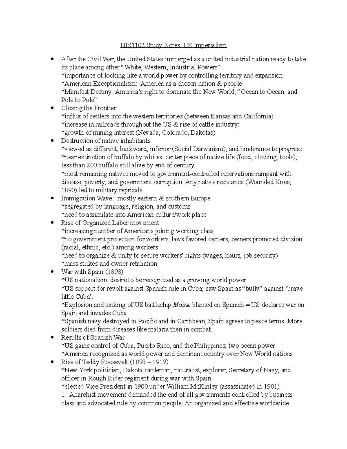 Study Guide For US Imperialism HIS1102 Study Notes US Imperialism study-guide-for-us-imperialism-his1102-study-notes-us-imperialism