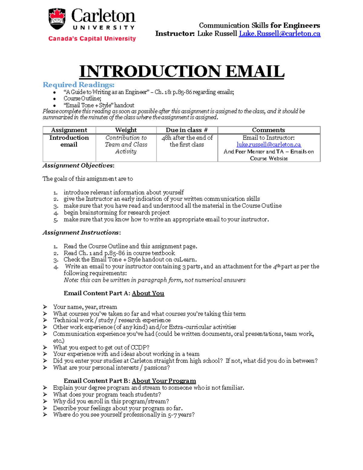 Introduction Email Assignment - Communication Skills for Engineers ...
