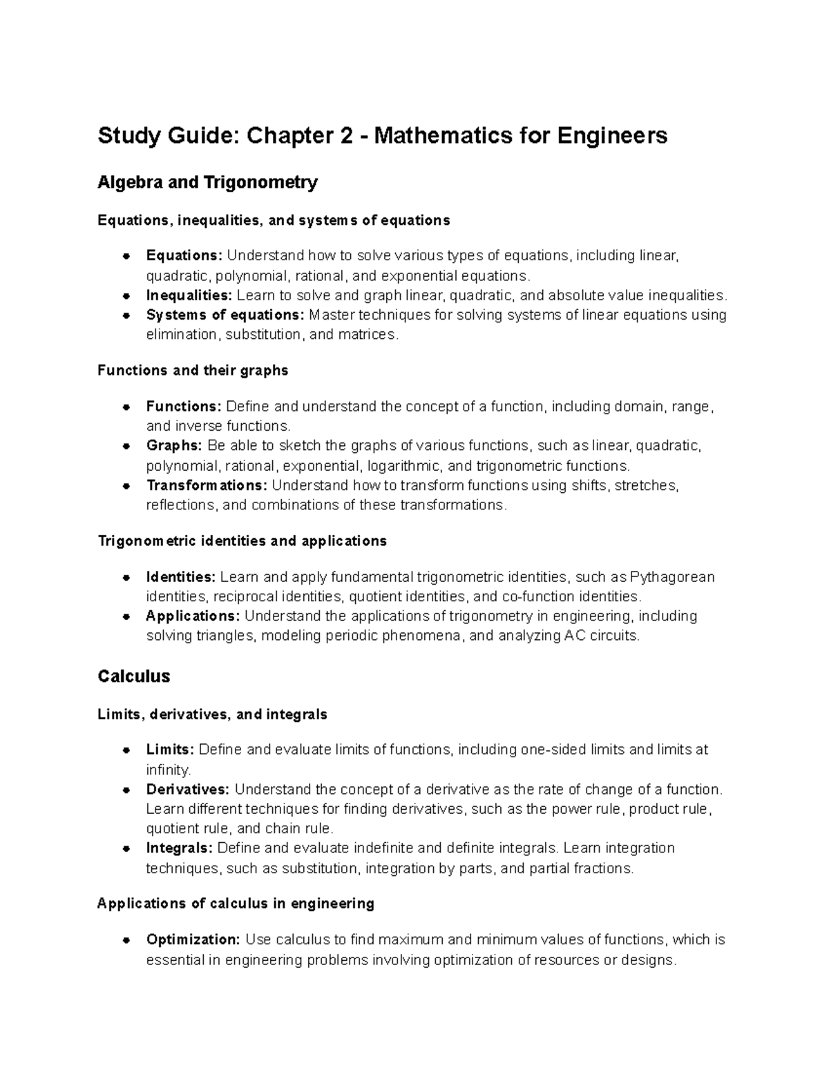 Study Guide Chapter 2 - Mathematics for Engineers - Study Guide ...