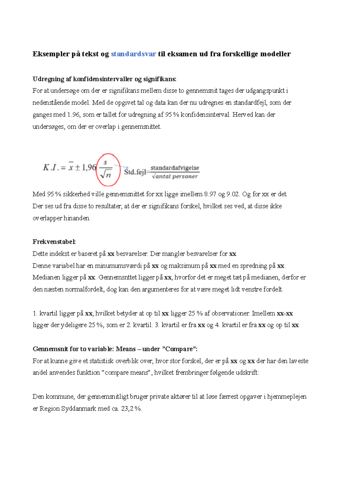 Eksempler på tekst og standardsvar til eksamen ud fra forskellige ...