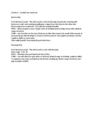 Activity analysis template 2024 Module 2 - OCCU1002 Personal Care ...