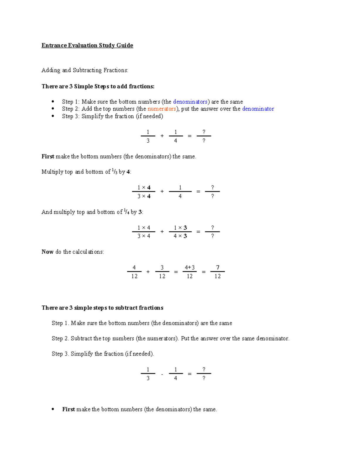 Entrance Evaluation Study Guide - Entrance Evaluation Study Guide ...