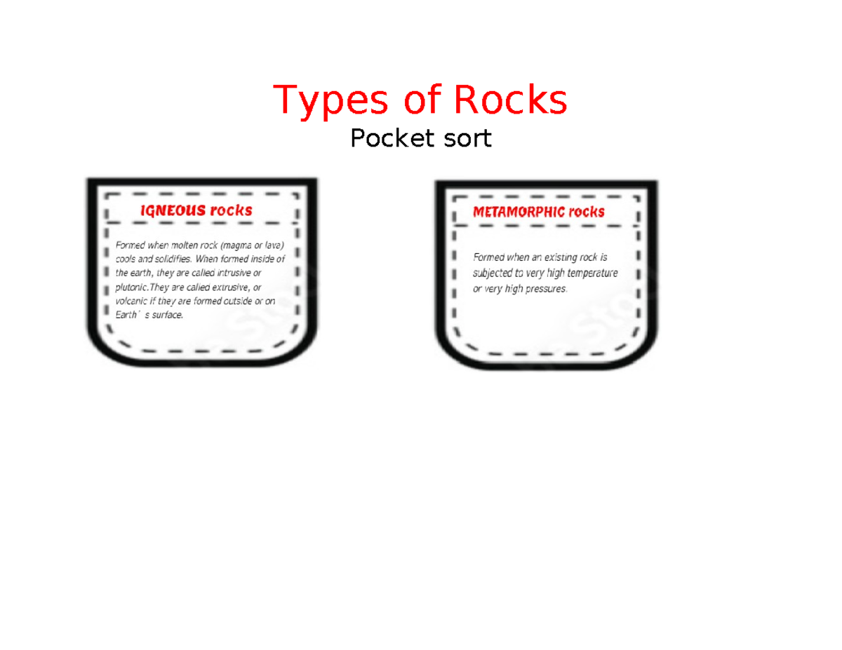 Rocks - wow - Types of Rocks Pocket sort IGNEOUS rocks METAMORPHIC ...