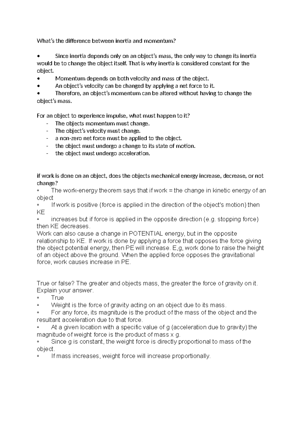 Week 2 notes - What’s the difference between inertia and momentum ...