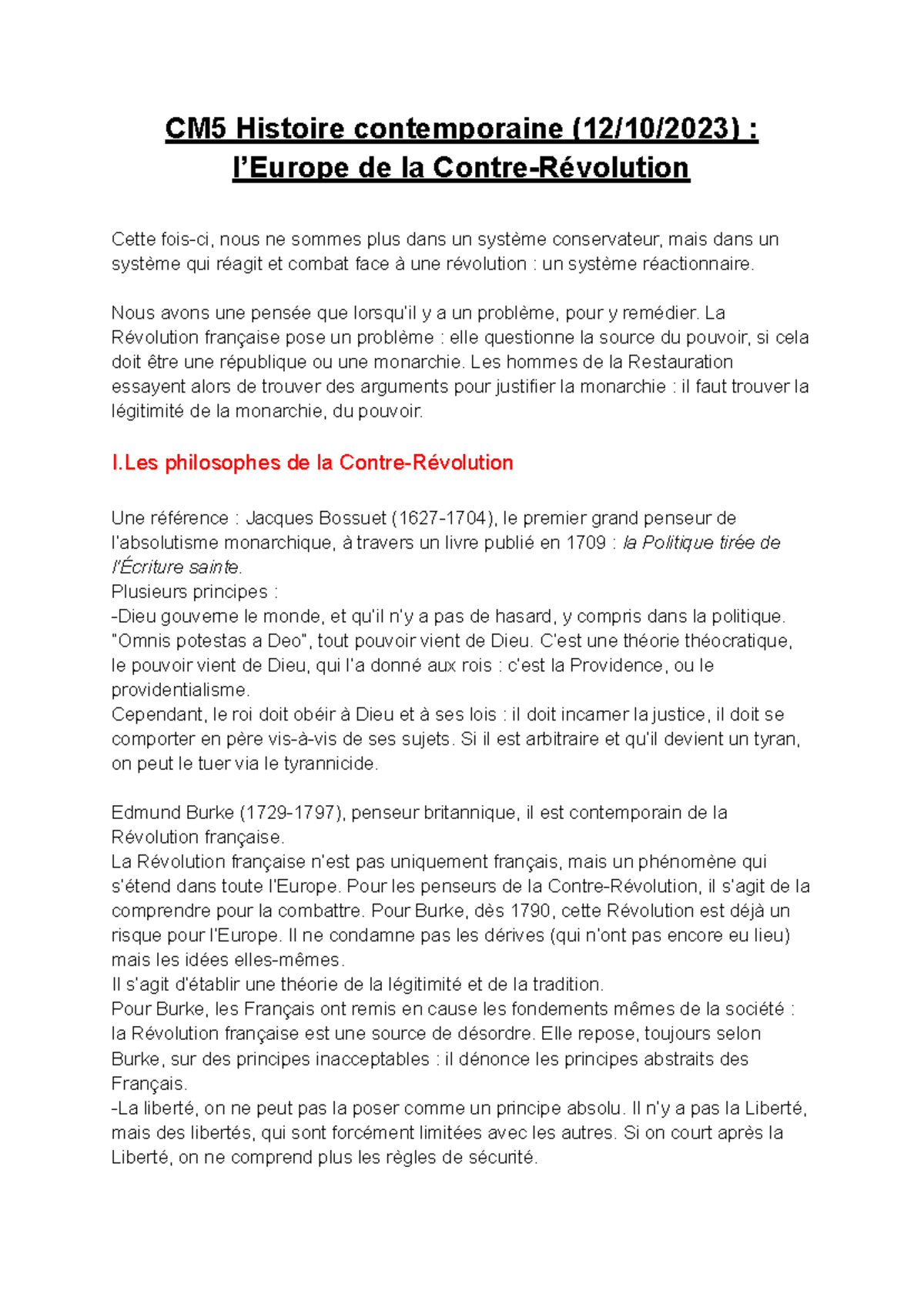 CM5 Histoire contemporaine 12 10 2023 l Europe de la Contre-Revolution ...