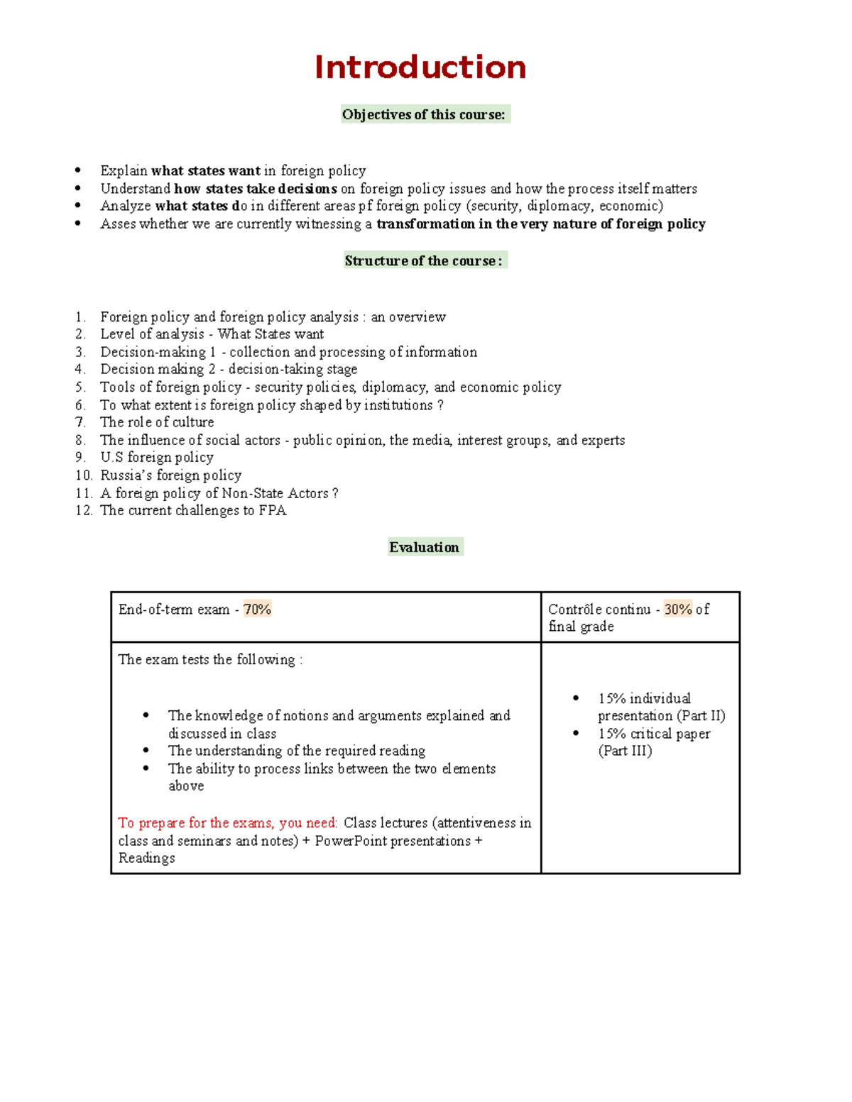 Introduction - Résumé Diapo - Introduction Objectives of this course ...
