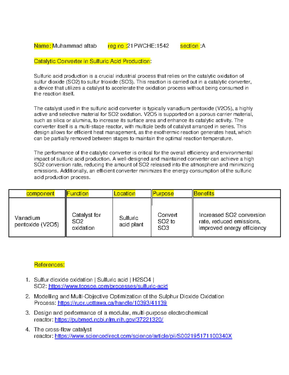 Assignament no 1 by aftab(1542) - Name: Muhammad aftab reg no :21PWCHE ...