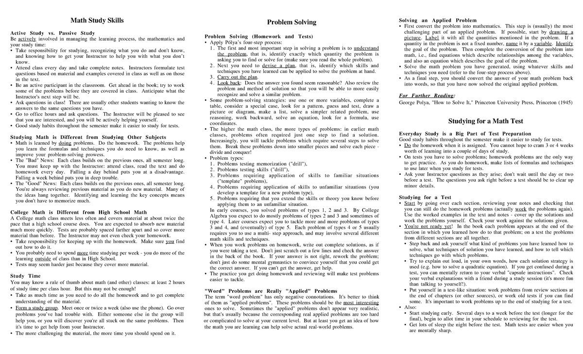 404739903 Success in Math - Math Study Skills Problem Solving Solving ...