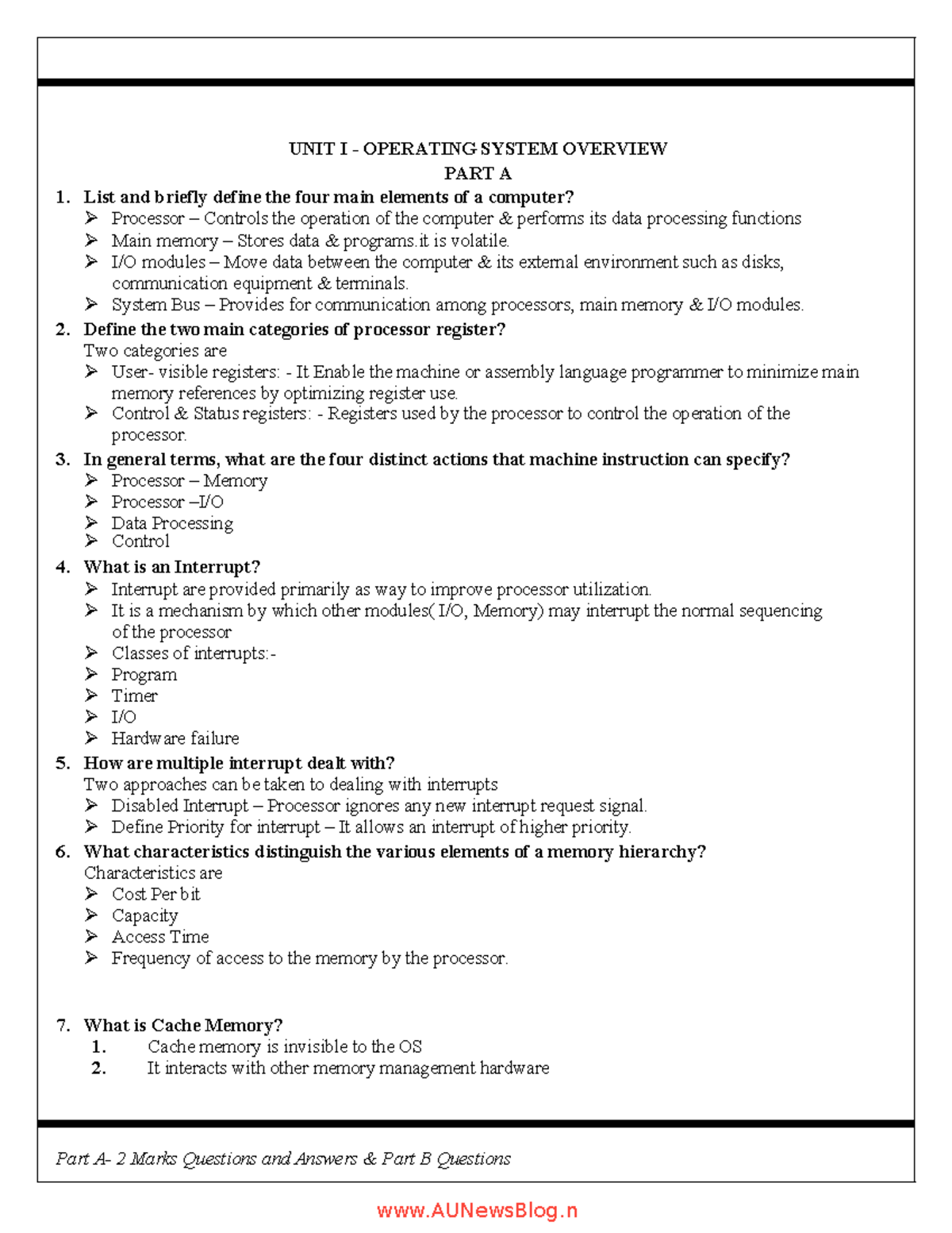 CS8493-2marks - UNIT I - OPERATING SYSTEM OVERVIEW PART A 1. List and briefly define the four ...