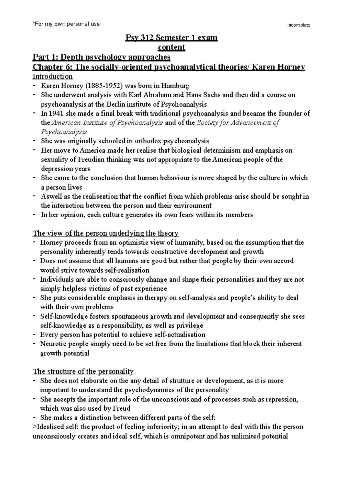 Psy 312 exam content - Summary Intro To Personality Theory 312 - *For ...