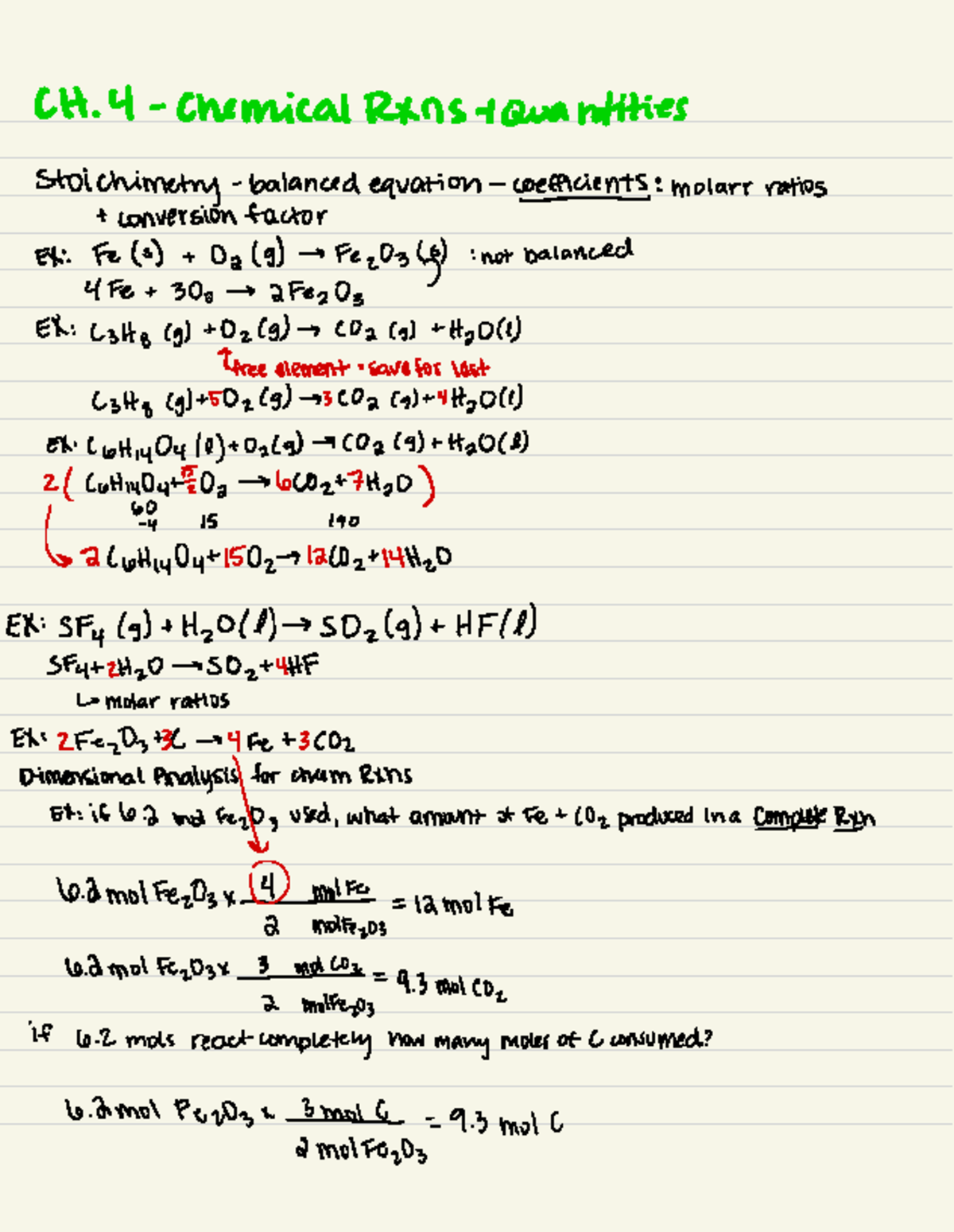 Chapter 4-6 Notes - CH . 4 chemicalRxns Quantities stoichiometry ...