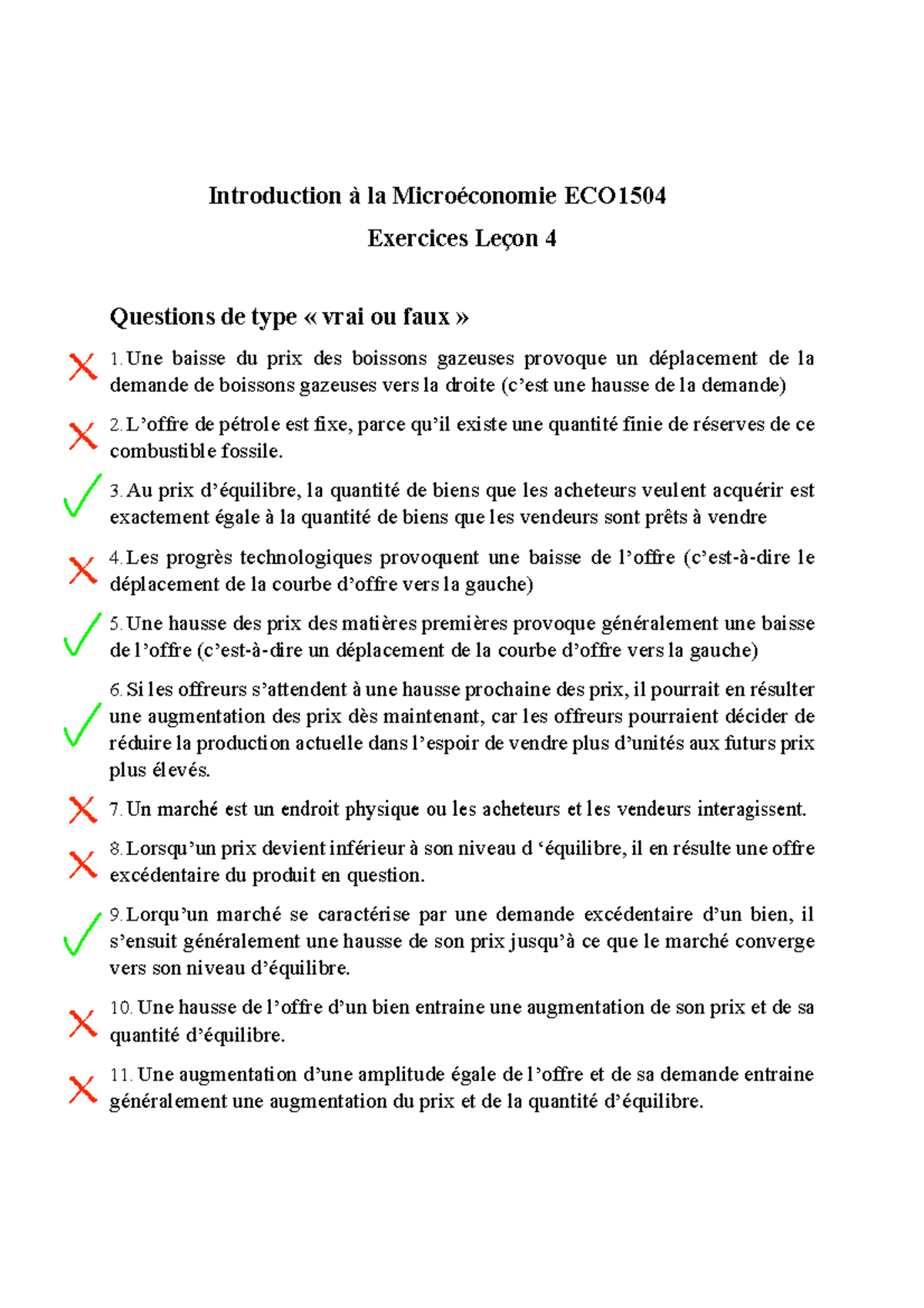Lecon 4 EXC - practice exercises - Introduction à la Microéconomie ECO ...