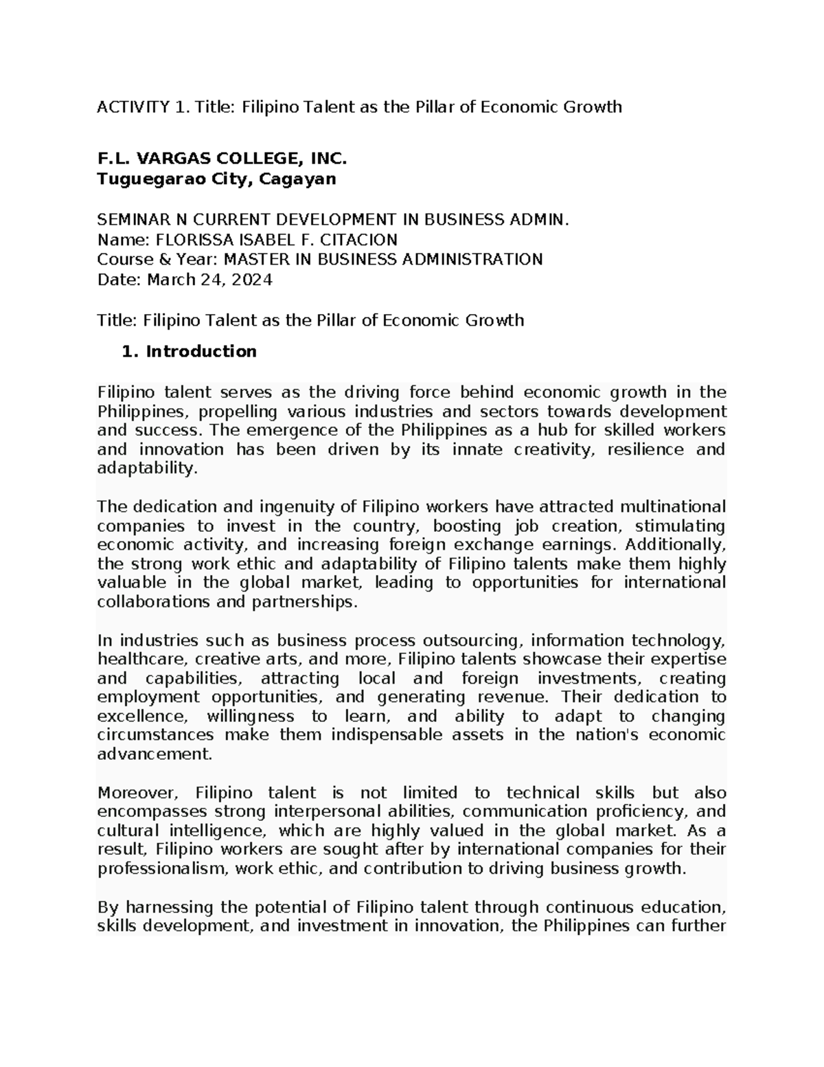 Activy 1 Curdev - CURRICULUM DEVT ASSIGNENT - ACTIVITY 1. Title ...