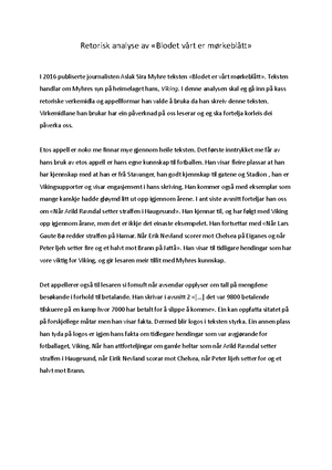 Eksempeltekst Retorisk Analyse - EKSEMPELTEKST RETORISK ANALYSE - Studocu