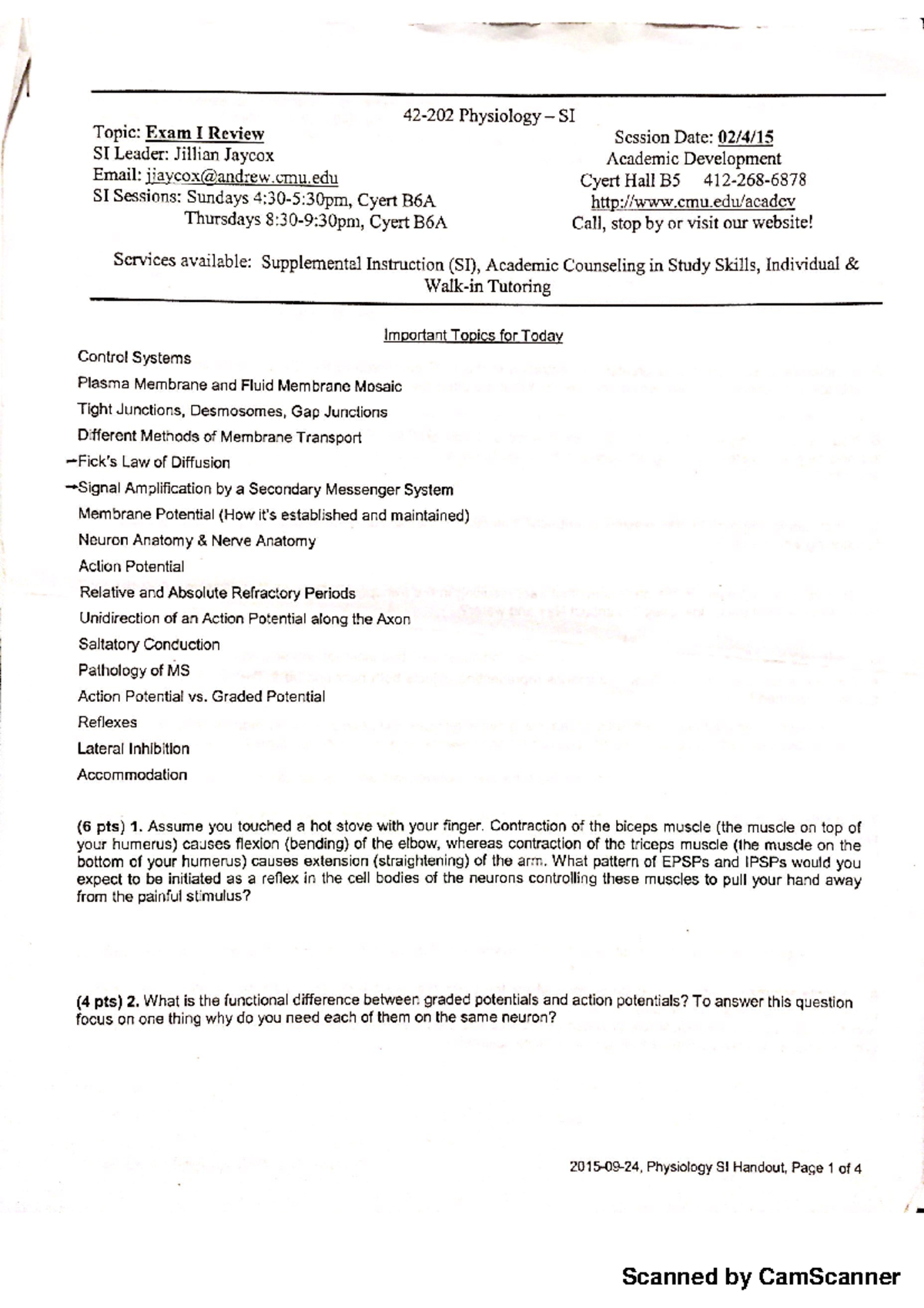 Exam 1 Review - SI Instruction for Exam 1; SI Instructor: Jillian ...