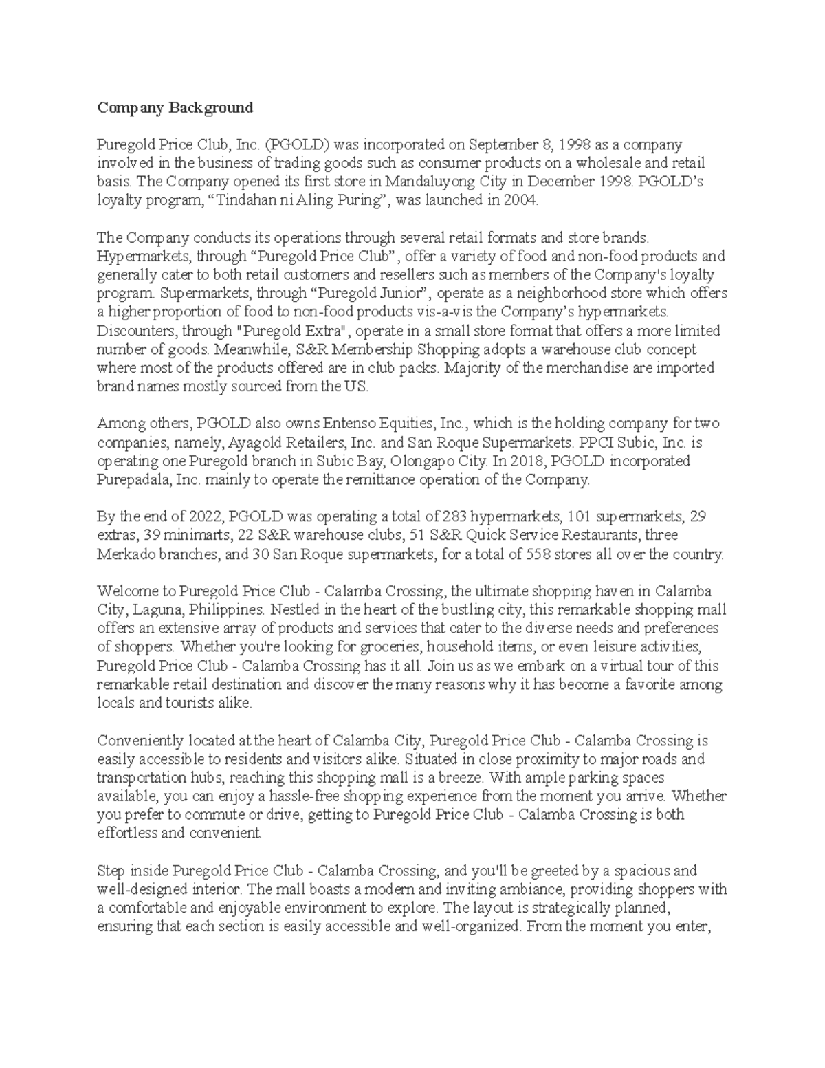 Company-Background - this document to help student - Company Background ...