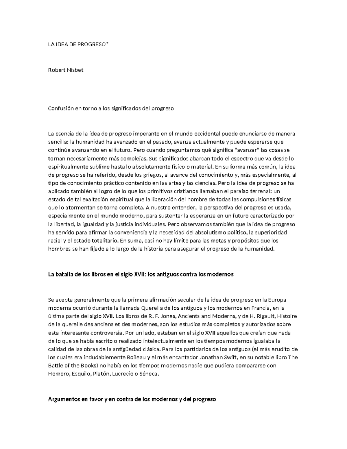 Siglo Xviii LA IDEA DE Progreso - LA IDEA DE PROGRESO* Robert Nisbet ...