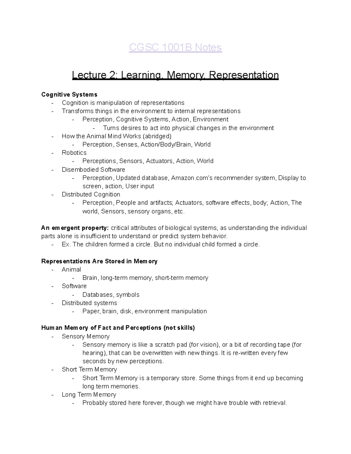 Full course notes for CGSC 1001B - CGSC 1001B Notes Lecture 2: Learning ...