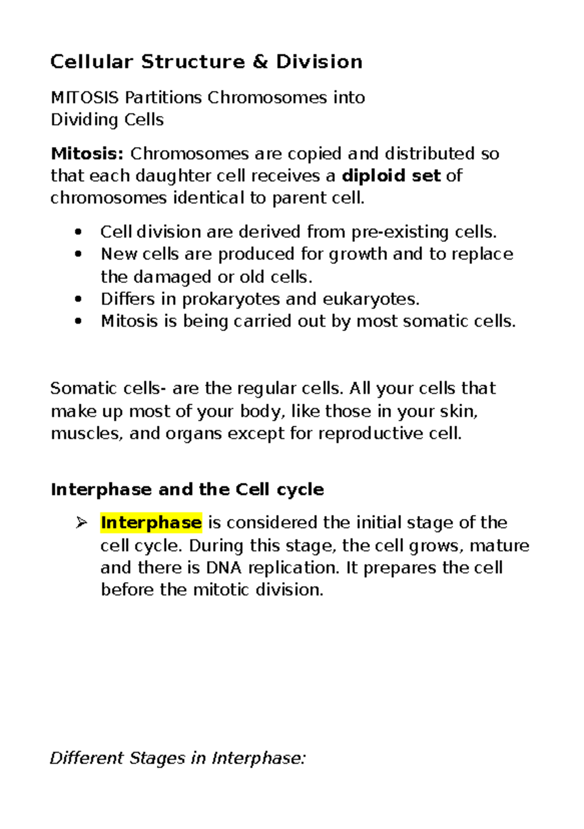 Cellular Structure - Cell division are derived from pre-existing cells ...