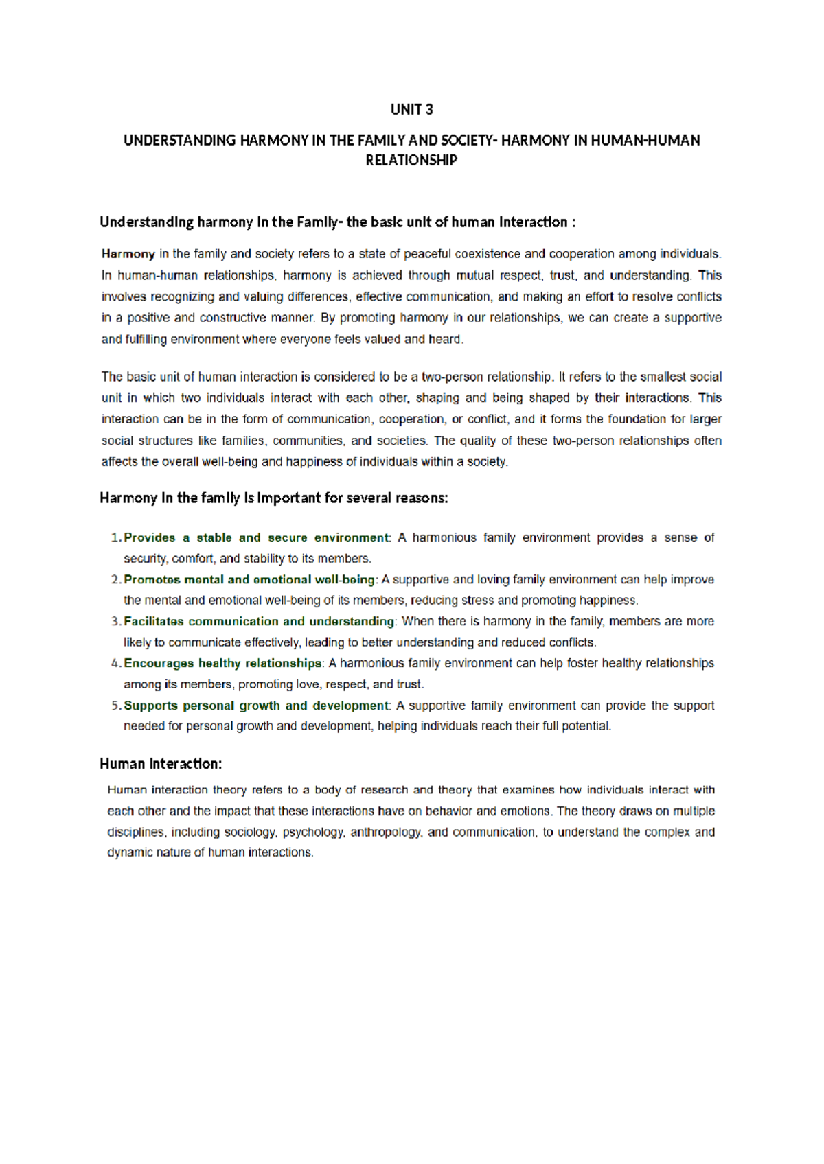 UNIT 3 - chandru - UNIT 3 UNDERSTANDING HARMONY IN THE FAMILY AND SOCIETY- HARMONY IN HUMAN ...